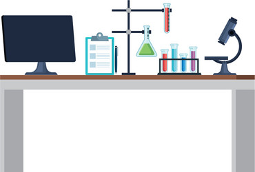 Laboratory desk workplace icons Royalty Free Vector Image