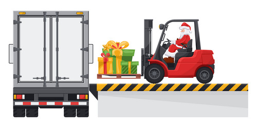 Santa claus driving a forklift loading gifts Vector Image