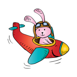 Cartoon rabbit is flying on a plane Royalty Free Vector