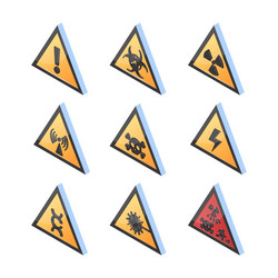 3d hazard icons yellow warning signs Royalty Free Vector