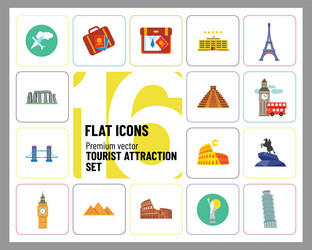 Tourist attraction icons set Royalty Free Vector Image