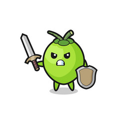 Cute watermelon soldier fighting with sword Vector Image