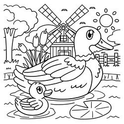 Duck hunting coloring page for kids Royalty Free Vector