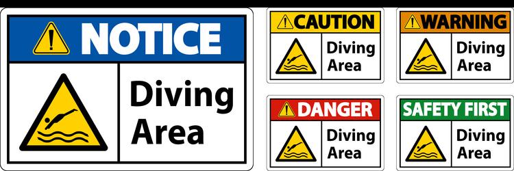 Caution diving area hazard sign on white Vector Image