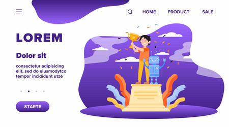 School child winning robotics competition Vector Image