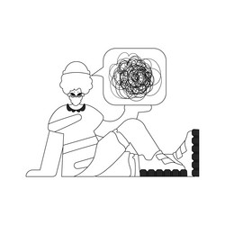 Worried man shows confused thoughts theme Vector Image