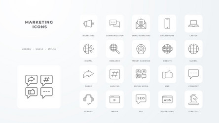 Marketing icons collection with black outline Vector Image