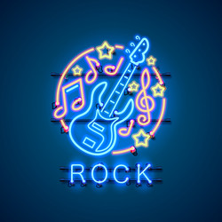 Rock and roll logo in neon style music Royalty Free Vector