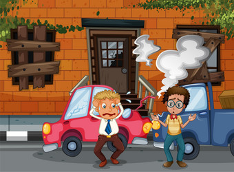 Accident scene with car crash in city Royalty Free Vector