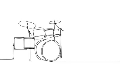 Drum kit set one line art continuous line drawing Vector Image