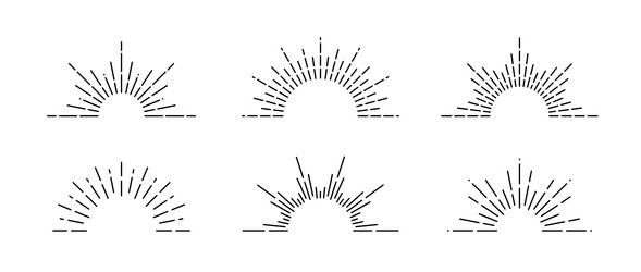 Half circle sunburst frame set sunrise Royalty Free Vector