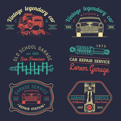 Garage logos set car repair emblems collection Vector Image