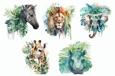Watercolor Safari Animals Royalty Free Vector Image