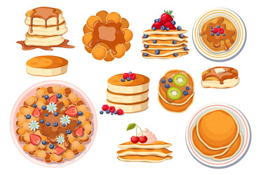 Cartoon pancakes stacks tasty pancakes Royalty Free Vector