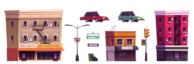 Street city elements for town intersection scene Vector Image