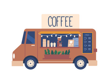 Street coffee van food truck hand draw design Vector Image