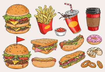 Fast food set of cartoon icons Royalty Free Vector Image
