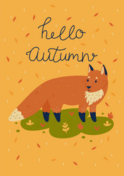 Hello autumn cute fox sticker Royalty Free Vector Image