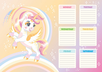 Printable cute unicorn rainbow weekly planner Vector Image