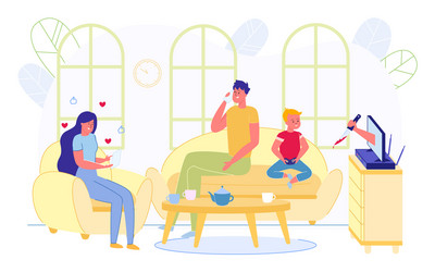 Family using gadgets at home evening in living Vector Image