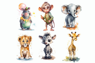 Safari animal set giraffe elephant hippo lion Vector Image