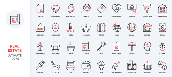 Real estate thin line icons symbols Royalty Free Vector