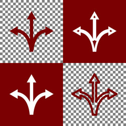 Three-way direction arrow sign cordovan Royalty Free Vector