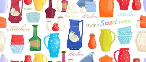 Seamless texture with cute colorful utensils Vector Image