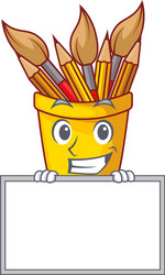 Thumbs up with board pencil pot shape Royalty Free Vector