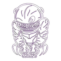 Monster alien outline sketch purple Royalty Free Vector
