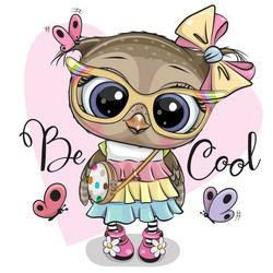 Cartoon girl in pink panama hat and owls Vector Image