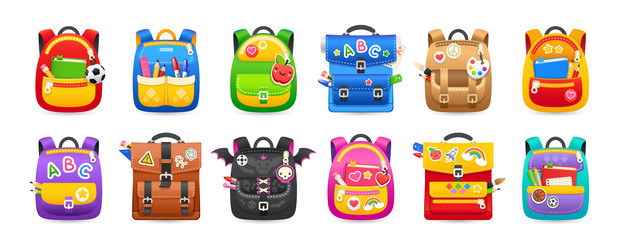 Cartoon purple school backpack holding pencil Vector Image