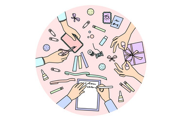 Hands working on craft workshop Royalty Free Vector Image