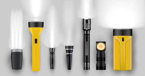 Flashlights with light beam realistic set Vector Image