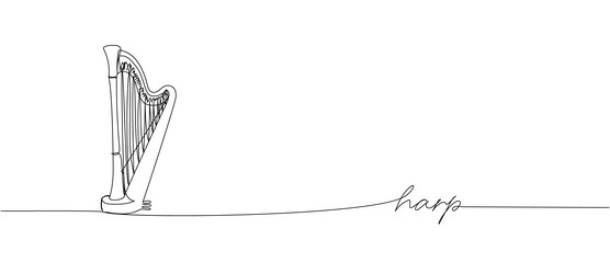 Harp one line color art continuous line drawing Vector Image