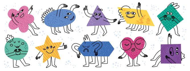 Cartoon playful basic geometric shapes characters Vector Image