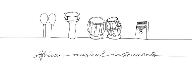 African musical instruments set one line art Vector Image