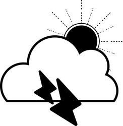 Contour cute cloud with sun and thunder weather Vector Image