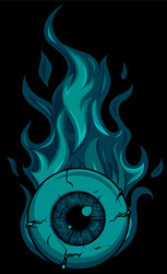 Single eyeball on fire in flames Royalty Free Vector Image
