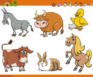 Cartoon farm animals comic characters set Vector Image