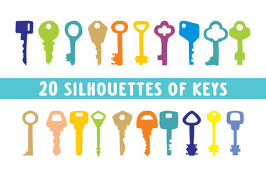 20 set of vintage keys shape designs Royalty Free Vector