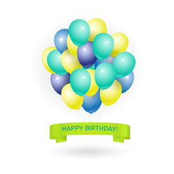 Happy birthday card with photo frame and balloons Vector Image