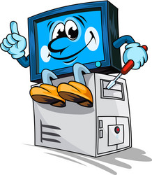 Computer service mascot laptop repair character Vector Image