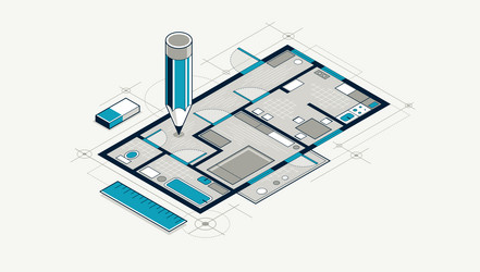 Flat plan drawing with pencil floorplan Royalty Free Vector