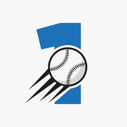Letter 1 baseball logo concept with moving Vector Image