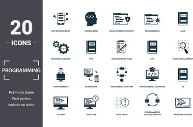 Programming coding line icons collection writing Vector Image
