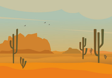 Desert canyon with cacti yellow Royalty Free Vector Image