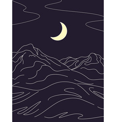 Line drawing of night scene with moon and Vector Image