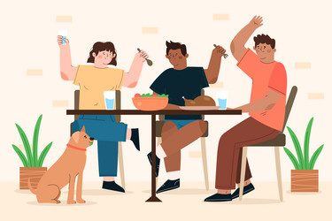 Flat design people eating together Royalty Free Vector Image