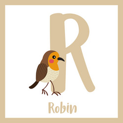 Letter r tracing walking robin bird Royalty Free Vector